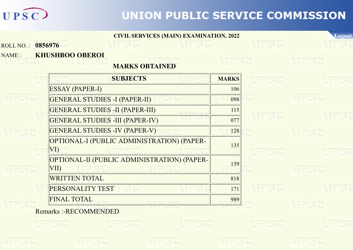 Khushboo Oberoi, AIR-139 CSE-22 Prelims, Ethics & PubAd Strategy ...